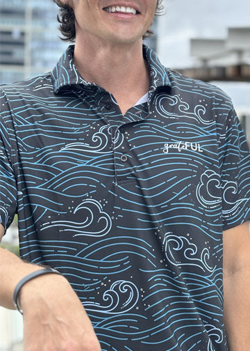 Men's Black Waves Polo – GrateFUL